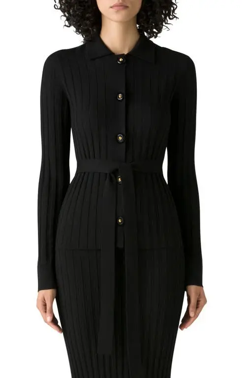 St. John Vanisé Rib Midi Skirt - Black | Editorialist
