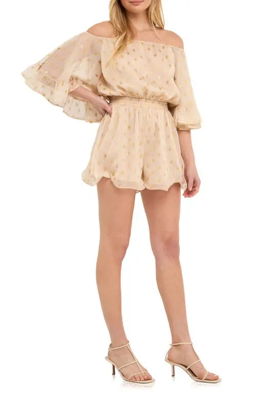Endless Rose Off-the-shoulder Chiffon Romper - Cream
