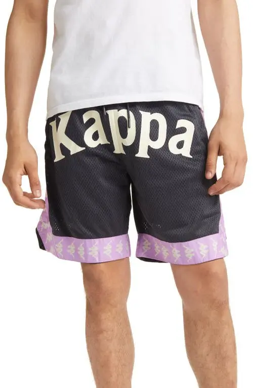 Kappa 222 Banda Vosker Mesh Athletic Shorts In Black-Violet-White