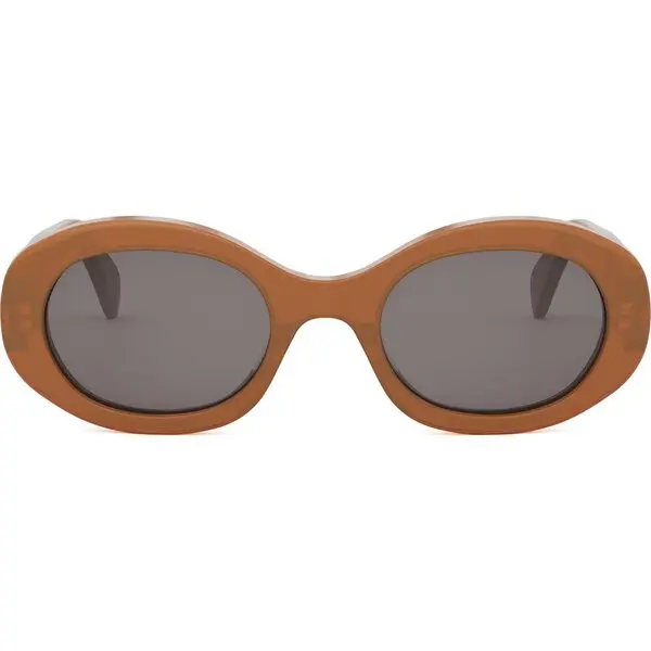 Celine Triomphe 52mm Oval Sunglasses - Shiny Light Brown / Smoke