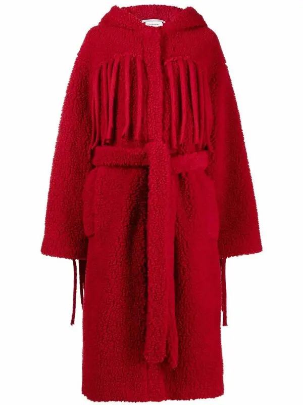 Stella McCartney Fringed Belted Teddy Coat - Red