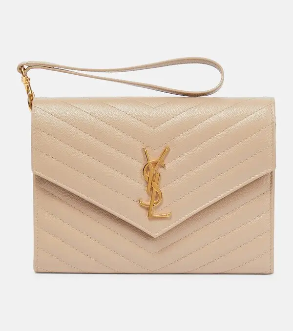 Saint Laurent Cassandre Small Matelassé Leather Clutch - Beige