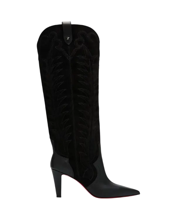 CHRISTIAN LOUBOUTIN Santia Mixed Leather And Suede Knee-high Western Boots - Black