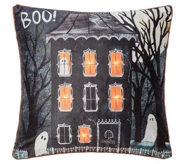 VALERIE PARR HILL 18 X 18 Haunted House Boo Led Pillow Valer Ie