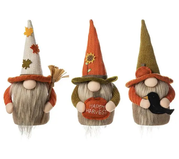 GLITZHOME A Festive Gnomey Trio Set Of 3 Fabric Gnomes