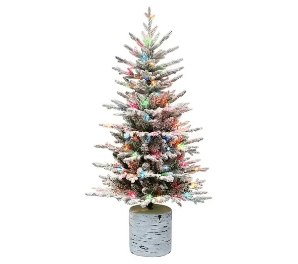PULEO INTERNATIONAL 4.5 Ft Potted Flocked Arcti C Fir Tree