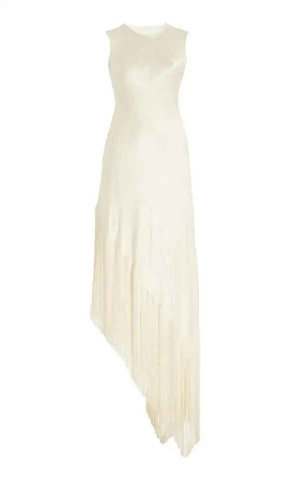 anna october whispering angel fringed satin midi dress Anna October Whispering Angel Fringed Satin Midi Dress In White - 60% Off