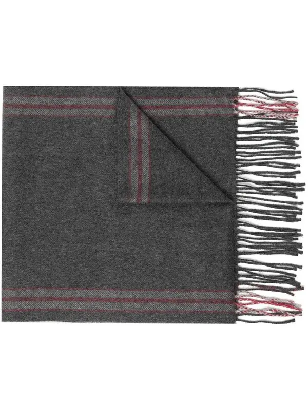 Brunello Cucinelli Striped Fringed-edge Silk Scarf - Grey