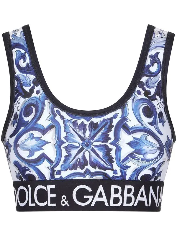 Dolce & Gabbana Majolica-print Cropped Top - Blue