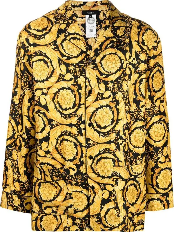 Versace Barocco Silk Pajama Top - Black