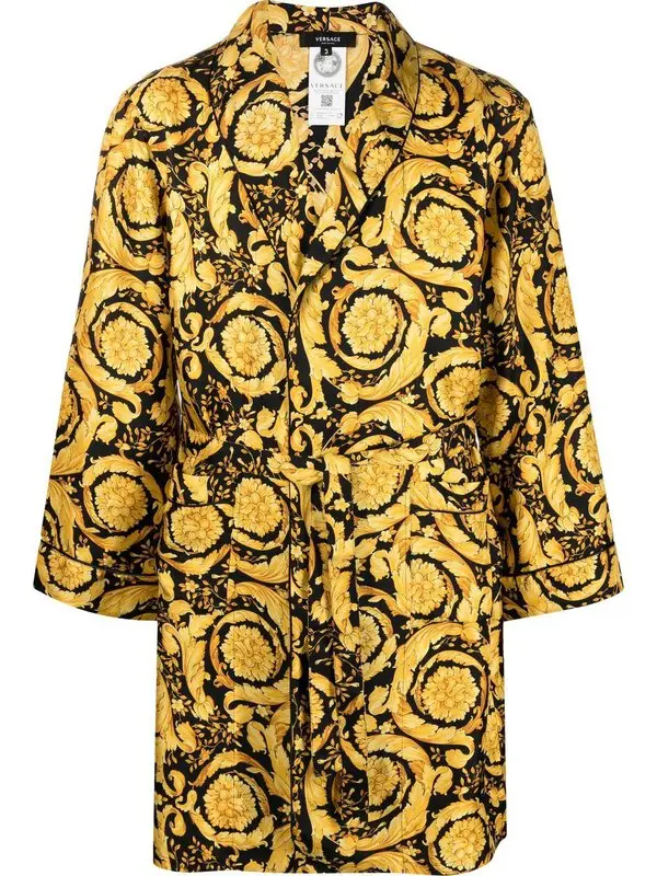 Versace Barocco Silk Robe - Black
