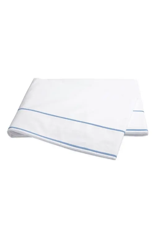 MATOUK Ansonia 500 Thread Count Flat Sheet - White/ocean