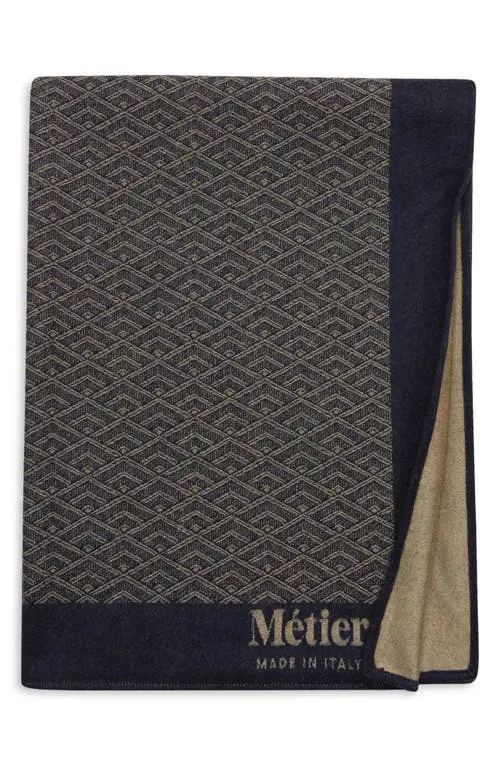Buy METIER LONDON Large Logo Cashmere Throw Blanket - Navy/ Natural At ...