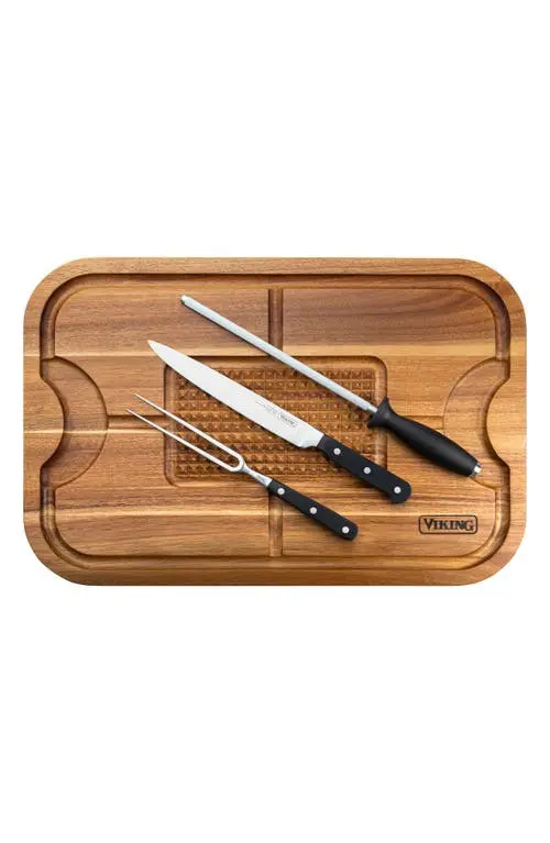 VIKING Carving Board With 3-piece Carving Set - Acacia