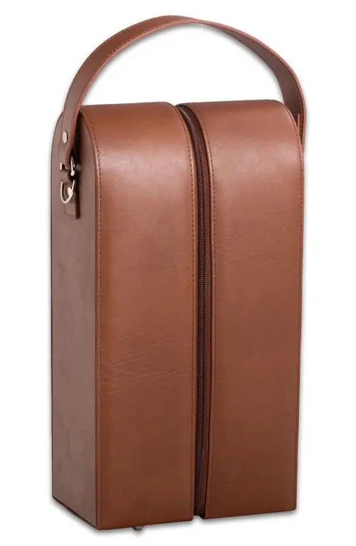 BEY-BERK Vino Leather Wine Caddy & Corkscrew Set