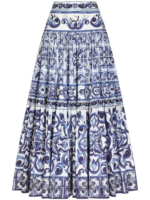 Dolce & Gabbana Majolica-print Pleated Maxi Skirt - Blue