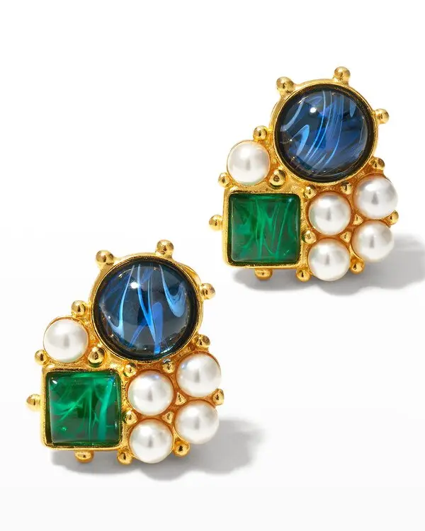 BEN-AMUN Stone And Pearl Clip-on Earrings