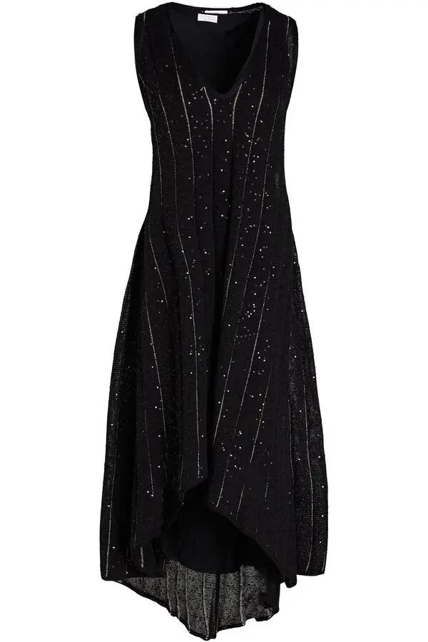 Brunello Cucinelli Embellished Striped Linen And Silk-Blend Dress Size In  Black - 50% Off | Editorialist