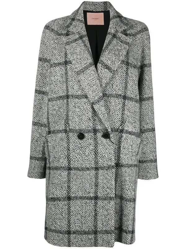 TWINSET Double-breasted Check-print Coat