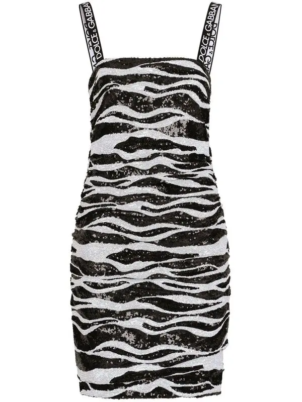 Dolce & Gabbana Sequin-embellished Zebra Print Mini Dress - Black