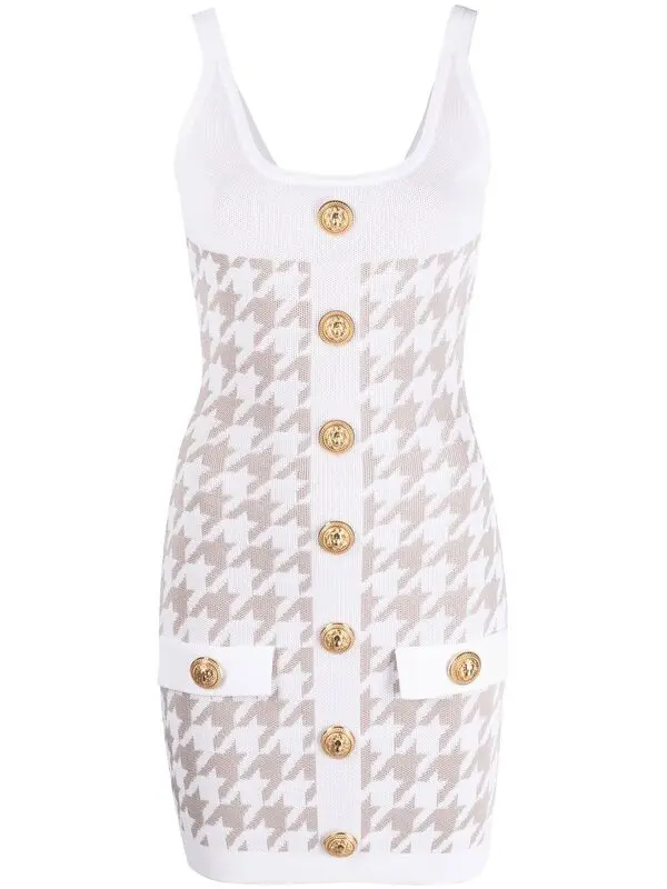 Balmain Houndstooth Mini Dress - White