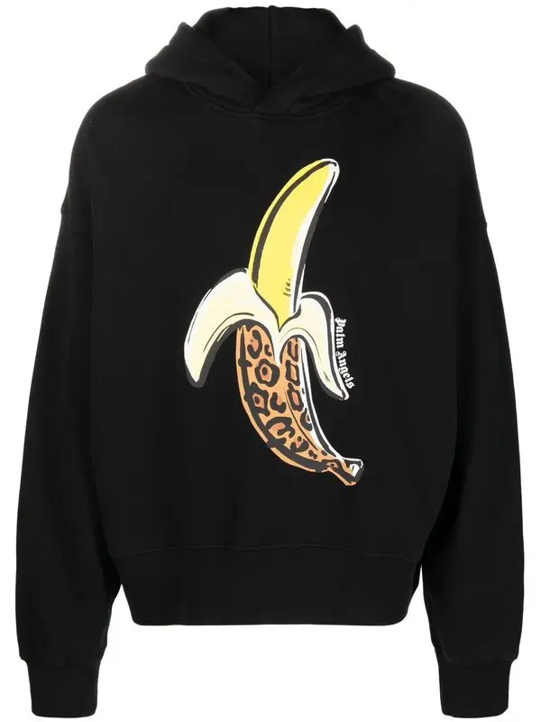 Palm Angels Banana-print Cotton Hoodie - Black