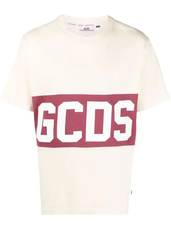 Gcds Logo-print Cotton T-shirt - Neutrals