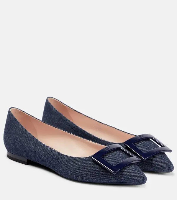 ROGER VIVIER Gommettine Ball Denim Ballet Flats - Blue