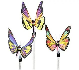 EXHART 3-pc Solar Fiber Optic Color Changing Bu Terfly Stake