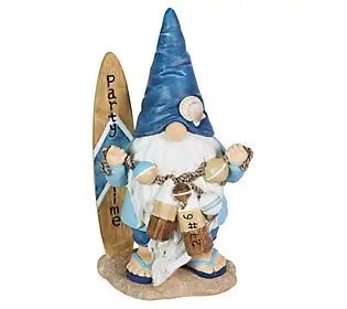 EXHART Solar-powered Lighted Surfer Beach Gnome Statue