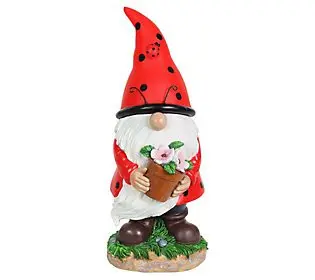 EXHART Solar Ladybug Hat Gnome Statue