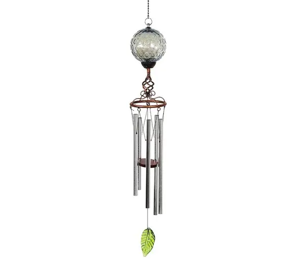 EXHART Solar Glass Honeycomb Ball With Wind Chime E Xhart