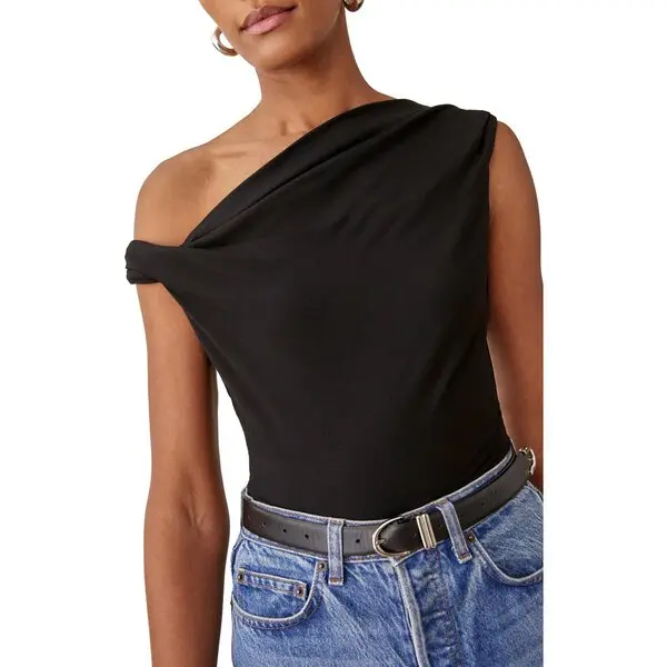 REFORMATION Cello One-shoulder Knit Top - Black