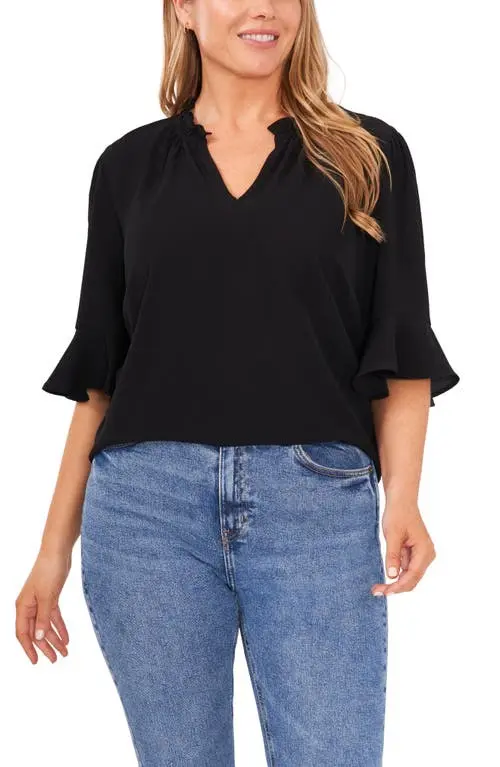 CECE DUPRAZ Split Neck Blouse - Rich Black