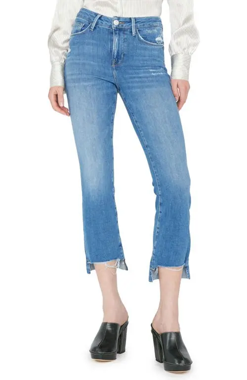 FRAME Le Crop Mini Boot Stagger Raw Hem Jeans - Drizzle Rips Chew