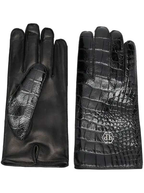 Philipp Plein Crocodile-effect Leather Gloves