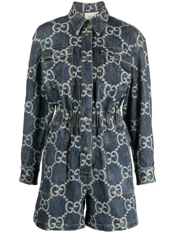 Gucci Jumbo Gg Denim Playsuit - Blue
