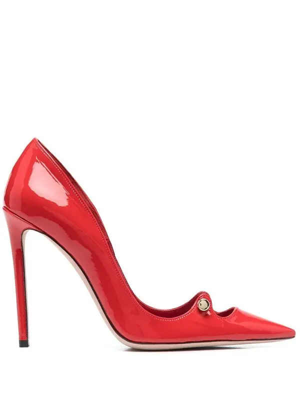 HARDOT 110mm Bar-detail Leather Pumps - Red