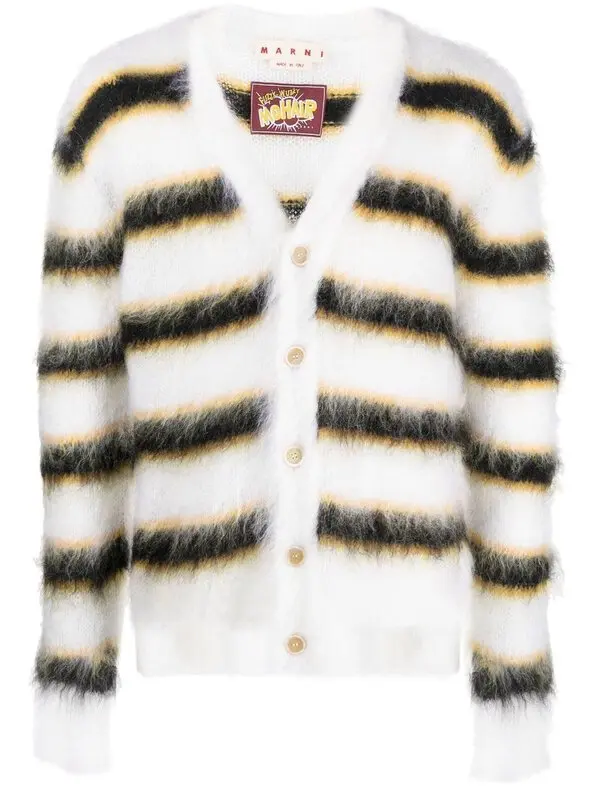 Marni Stripe-print Mohair-wool Cardigan - White
