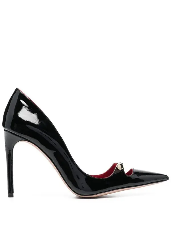 HARDOT 110mm Bar-detail Patent Leather Pumps - Black