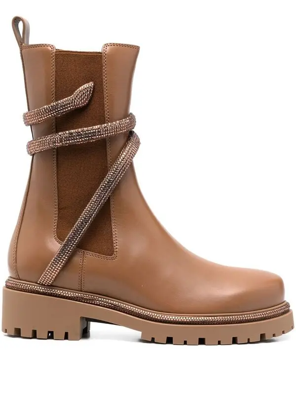 Rene Caovilla Cleo Crystal-embellished Chelsea Boots - Brown