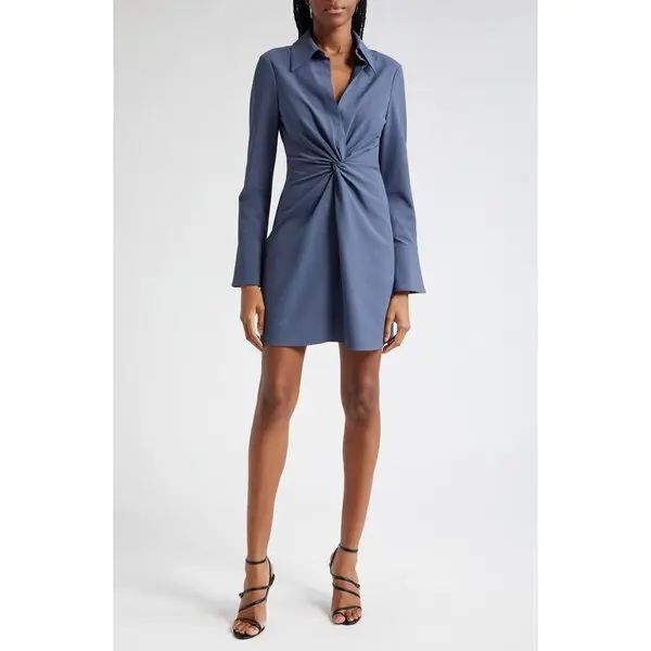 Cinq À Sept Mckenna Front Twist Mini Shirtdress - Shadow