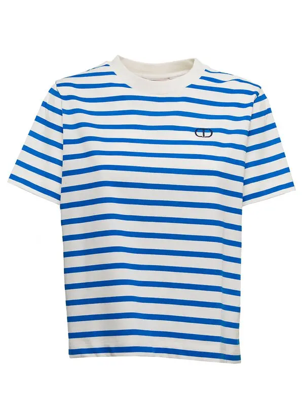 TWINSET Twin Set Logo Striped Cotton T-shirt - Blu | Editorialist