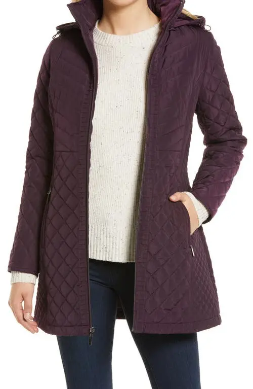 Gallery Quilted Zip-front Jacket With Removable Hood - Blackbery