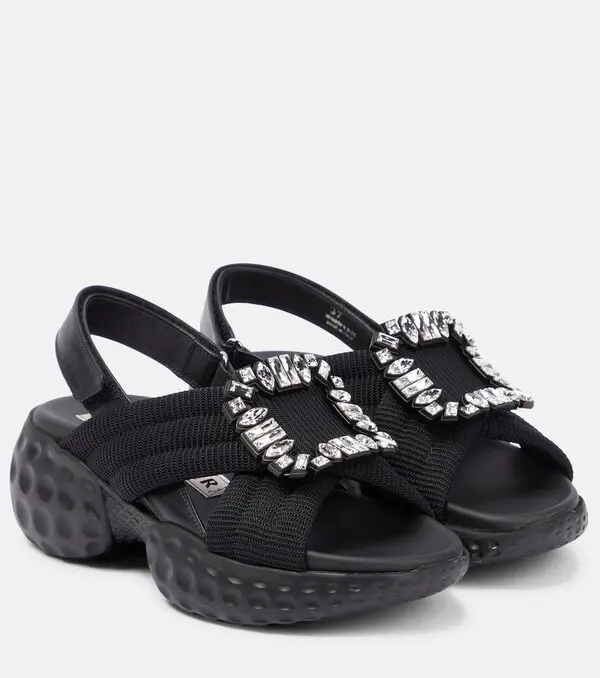 ROGER VIVIER Viv' Run Embellished Sandals - Black