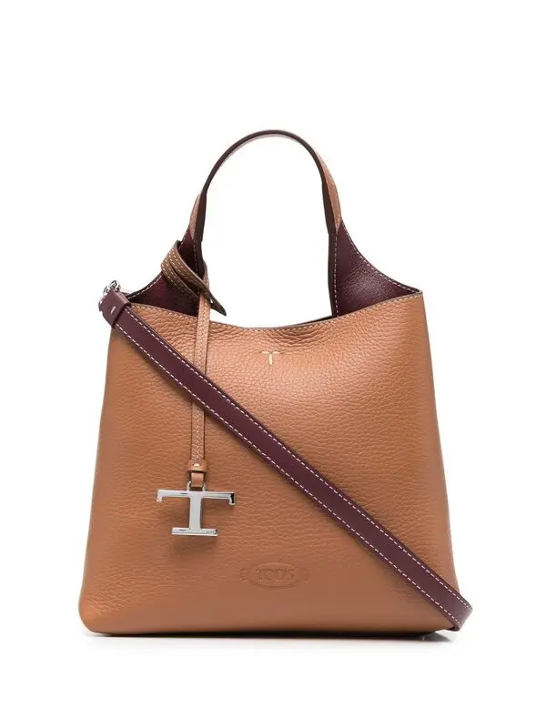 TOD'S T-plaque Leather Tote Bag - Brown