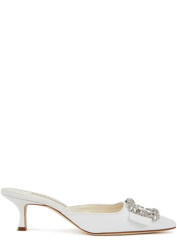 Manolo Blahnik Maysale 50 Satin Mules - Ivory