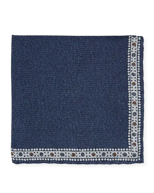 EDWARD ARMAH Solid Pocket Square W/ Printed Border - Blue