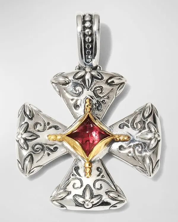 Konstantino Maltese Cross Pendant - Pink Tourmaline