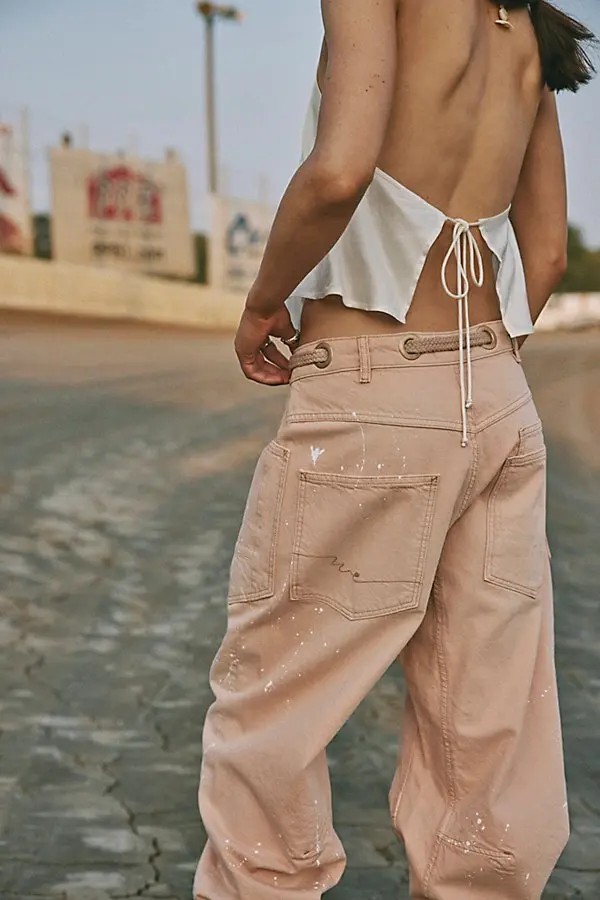 Free People We The Free Moxie Pull-on Barrel Jeans - Blushing
